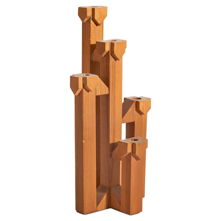 Swedish Designer, Candelabra, Pine, Sweden, 1970s For Sale at 1stDibs