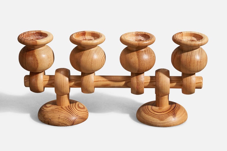 Swedish Designer, Candelabra, Solid Pine, Sweden, 1970s For Sale at 1stDibs