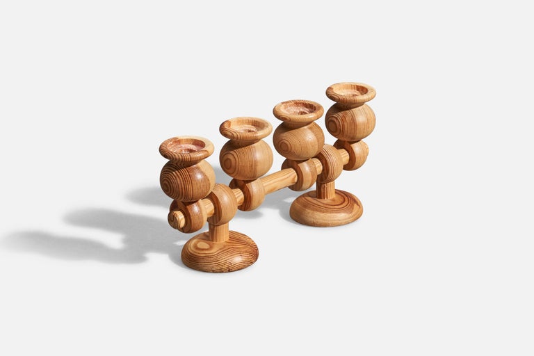 Swedish Designer, Candelabra, Solid Pine, Sweden, 1970s For Sale at 1stDibs