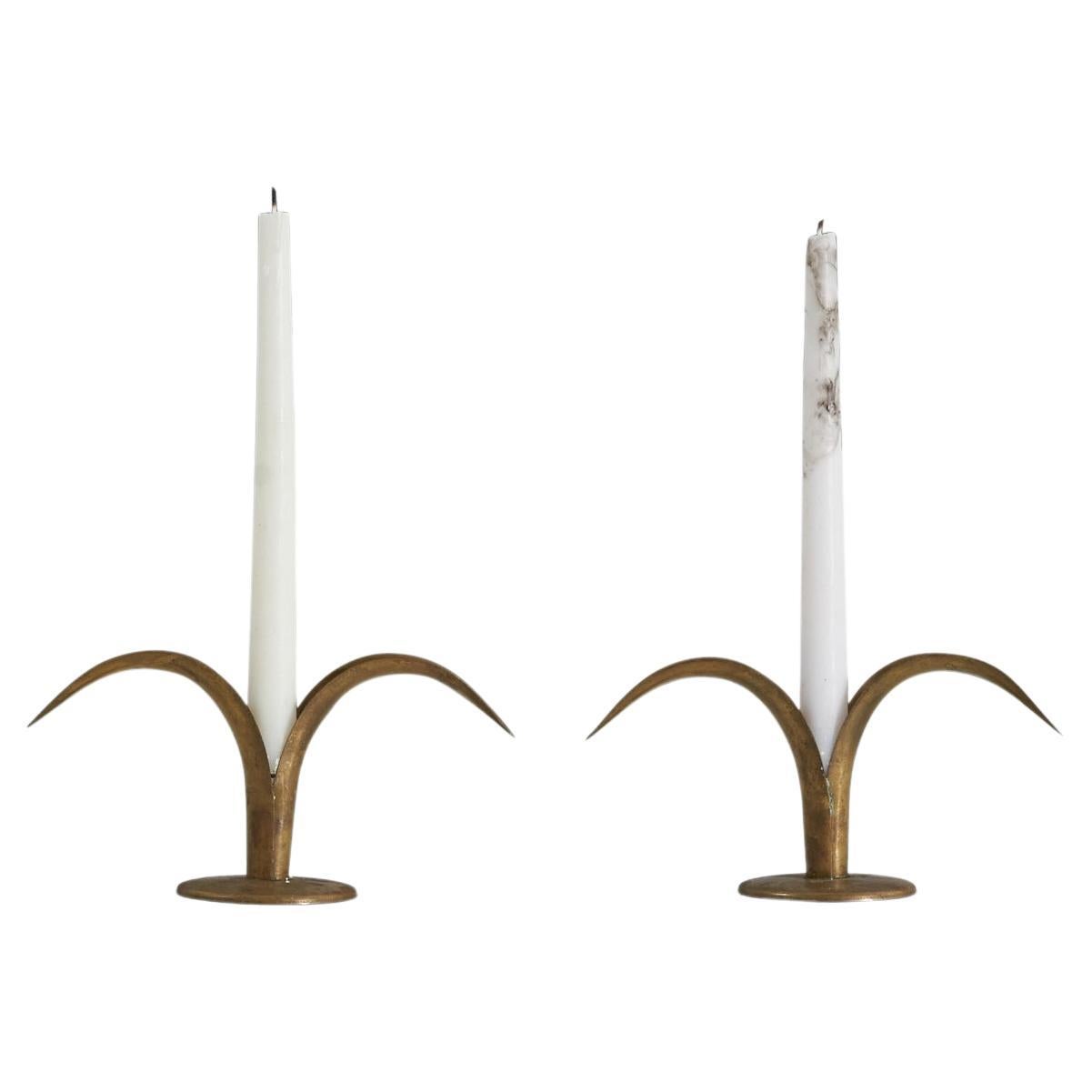 Pair of Tall Moroccan Brass Candlesticks, 1950s at 1stDibs