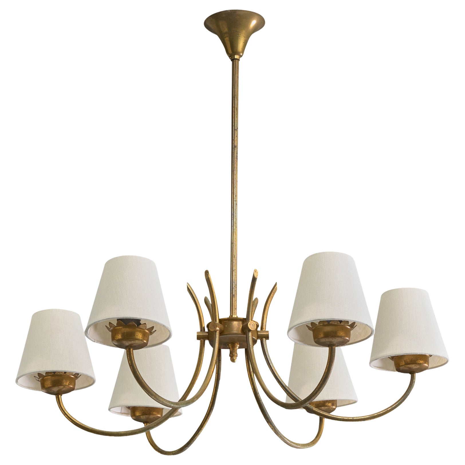 Argentine Designer, Chandelier, Brass, Teak, Fabric, Argentina, 1950s ...