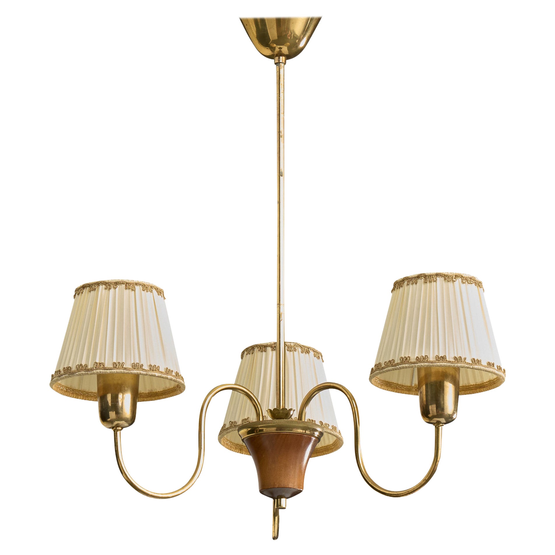 Argentine Designer, Chandelier, Brass, Teak, Fabric, Argentina, 1950s ...