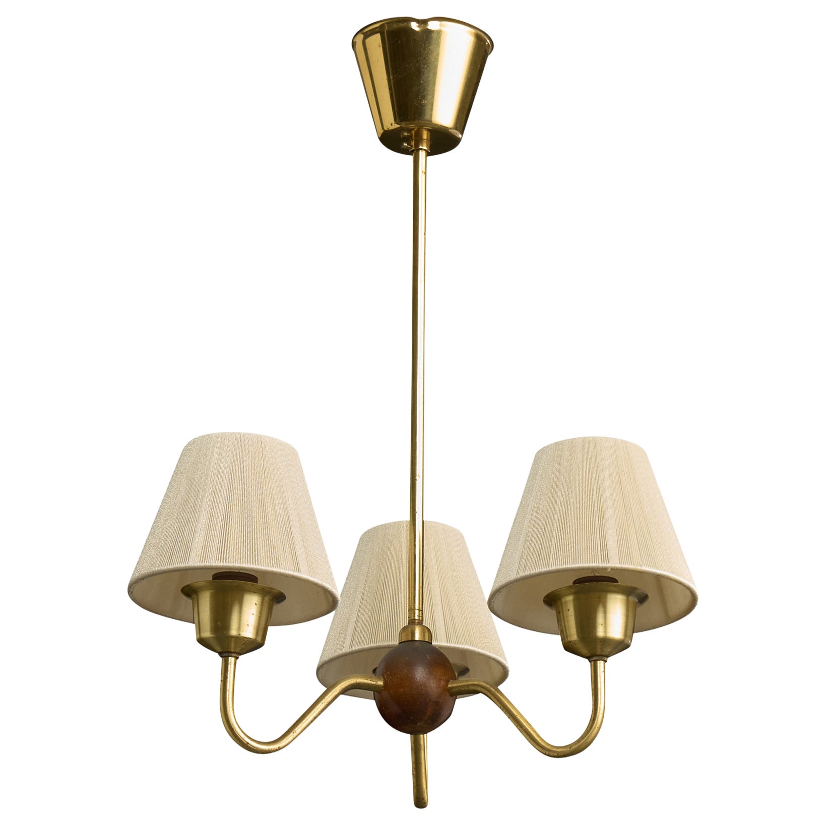 Argentine Designer, Chandelier, Brass, Teak, Fabric, Argentina, 1950s ...
