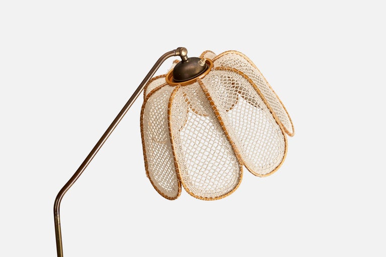 Swedish Designer, Floor Lamp, Brass, Wood, Embroidery Fabric, Sweden ...