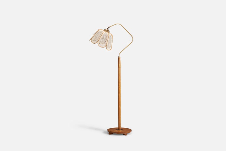 Swedish Designer, Floor Lamp, Elm, Brass, Embroidery Fabric, Sweden ...