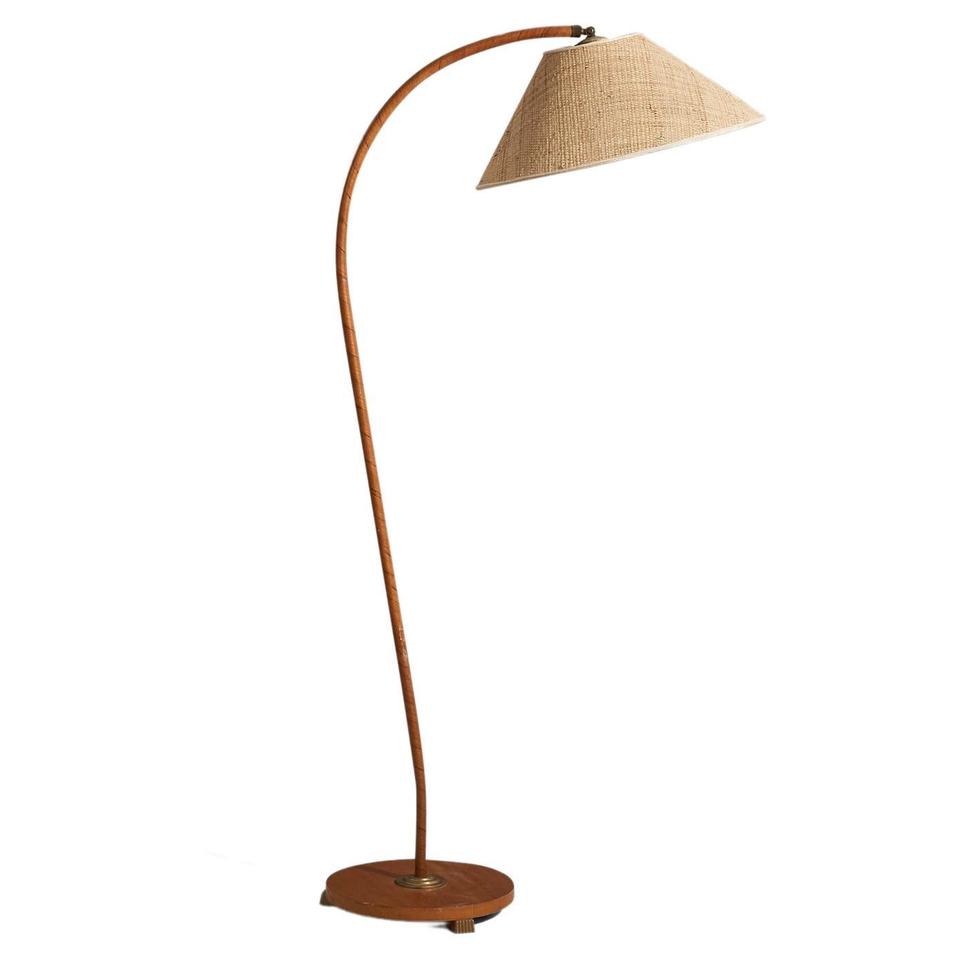 Swedish Designer, Floor Lamp, Wood, Brass, Raffia, Sweden, 1930s at ...