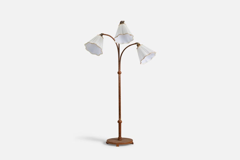 Swedish Designer, Floor Lamp, Wood, Wood Veneer, Brass, Fabric, Sweden ...