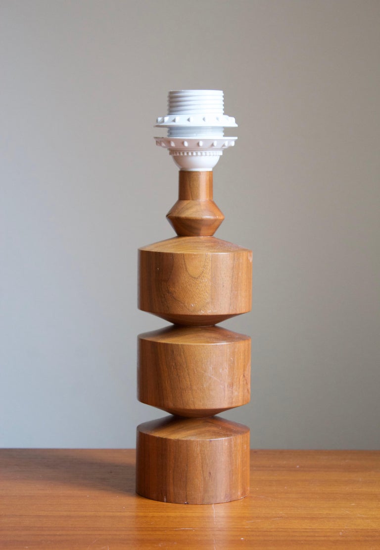 Swedish Designer, Minimalist Table Lamp, Solid Teak, Rattan, Sweden ...
