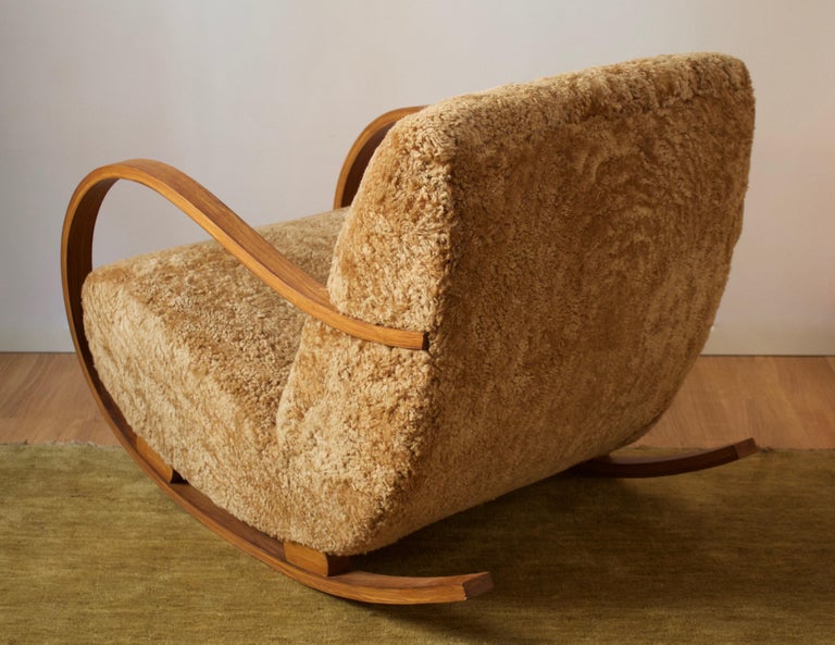 Swedish Designer, Organic Rocking Chair Stained Bentwood Sheepskin ...