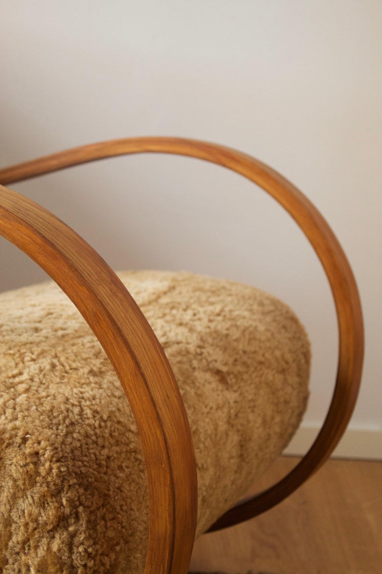 Swedish Designer, Organic Rocking Chair Stained Bentwood Sheepskin ...