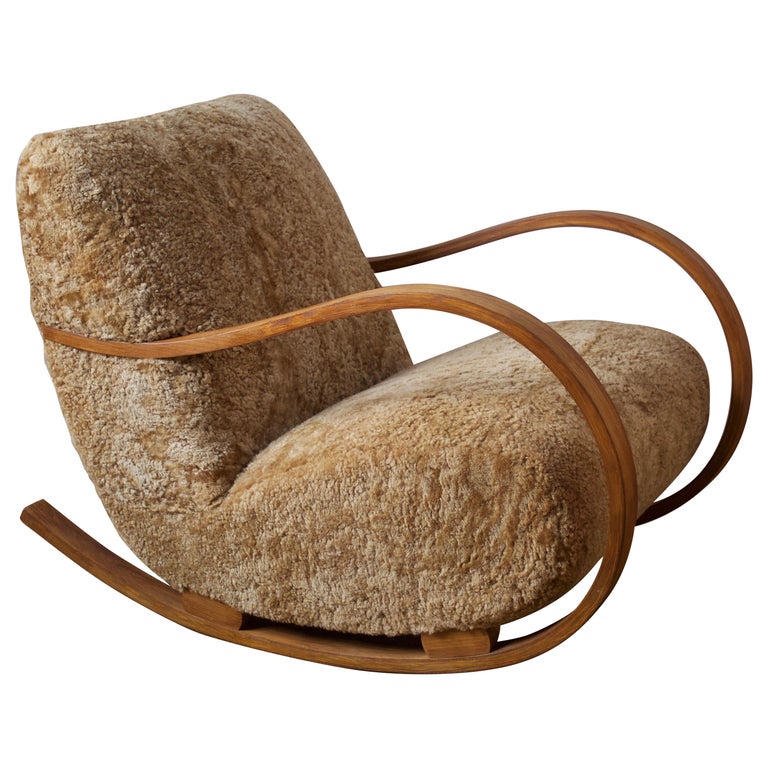 Swedish Designer, Organic Rocking Chair Stained Bentwood Sheepskin ...