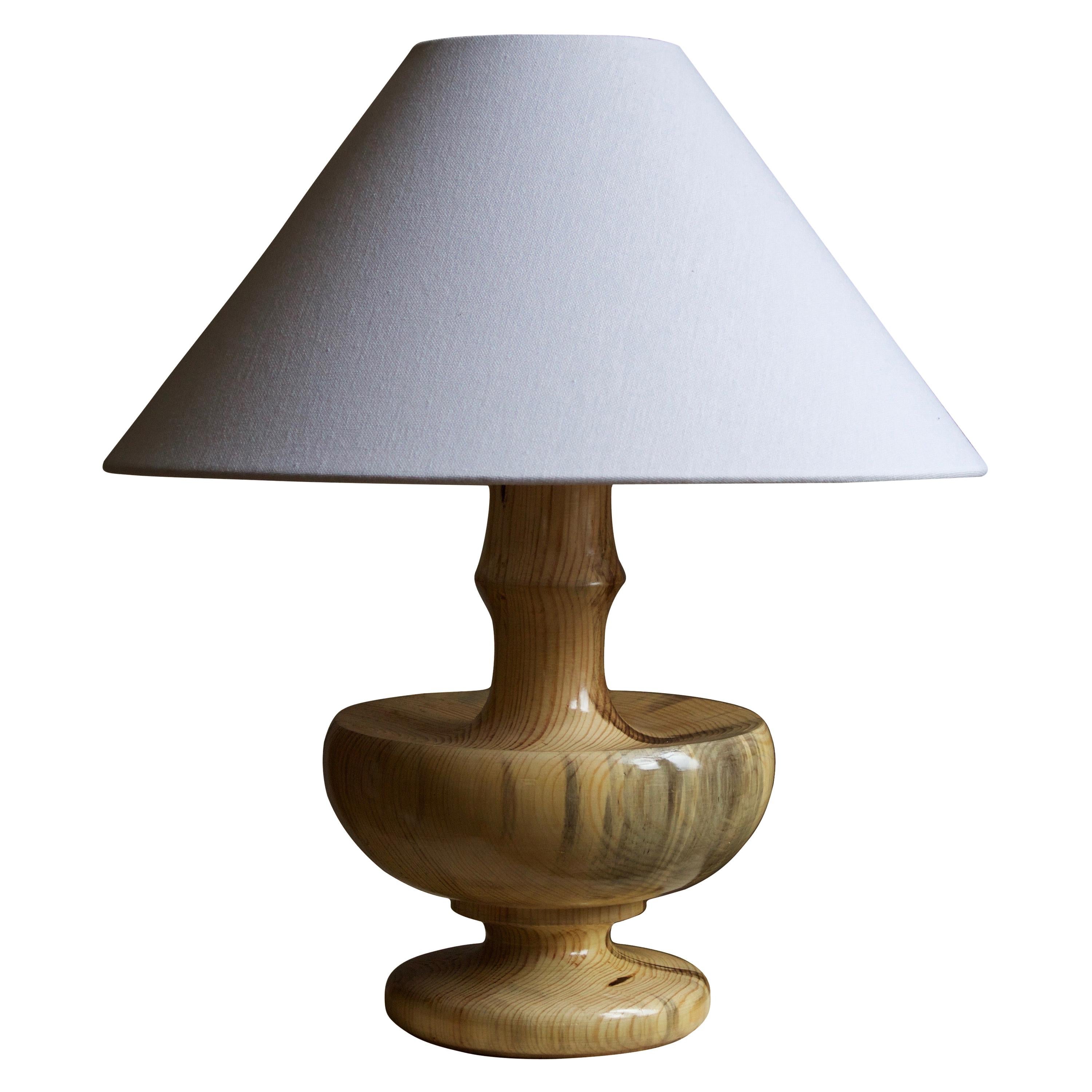 Swedish Designer, Organic Table Lamp, Turned Solid Pine, Sweden, Linen ...