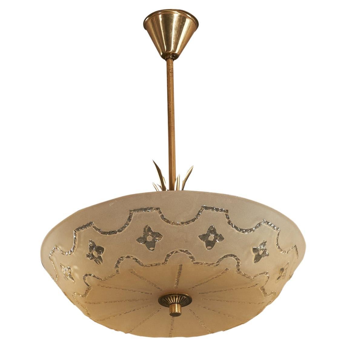 Swedish Designer, Pendant, Brass, Fabric, Sweden, 1940s For Sale at 1stDibs