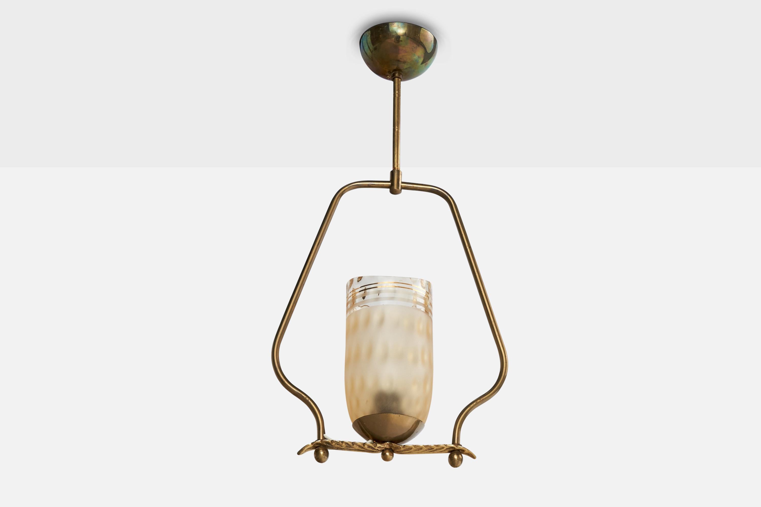 Swedish Designer, Pendant Light, Brass, Glass, Sweden, 1950s For Sale ...