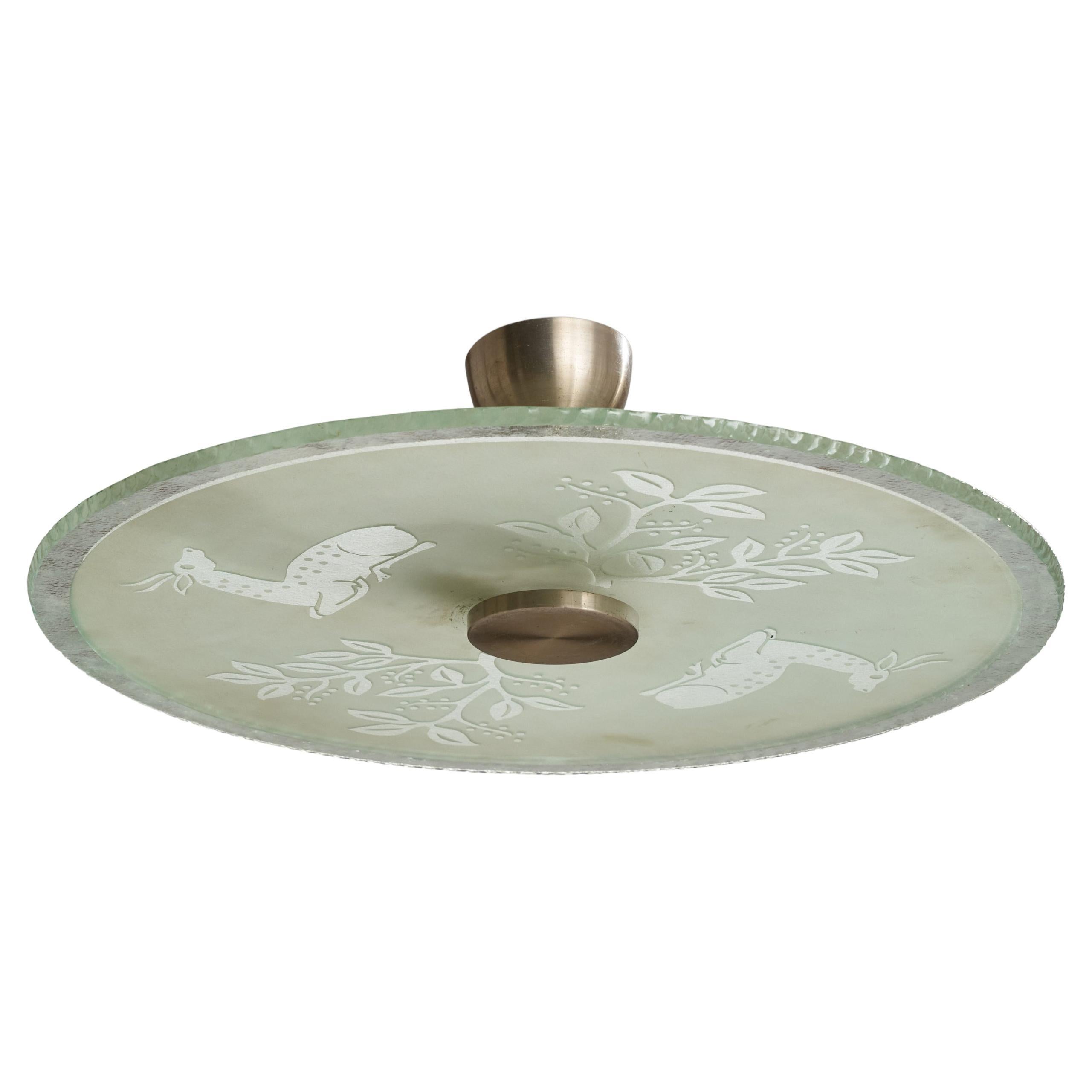 Swedish Designer, Pendant Light, Nickel, Glass, Sweden, 1930s For Sale ...