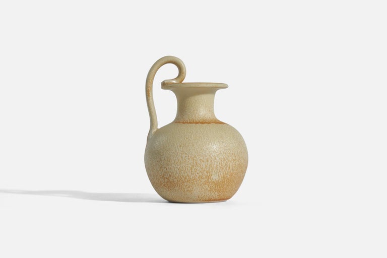 Swedish Designer, Pitcher, Beige/Yellow Stoneware, Sweden, 1940s at 1stDibs