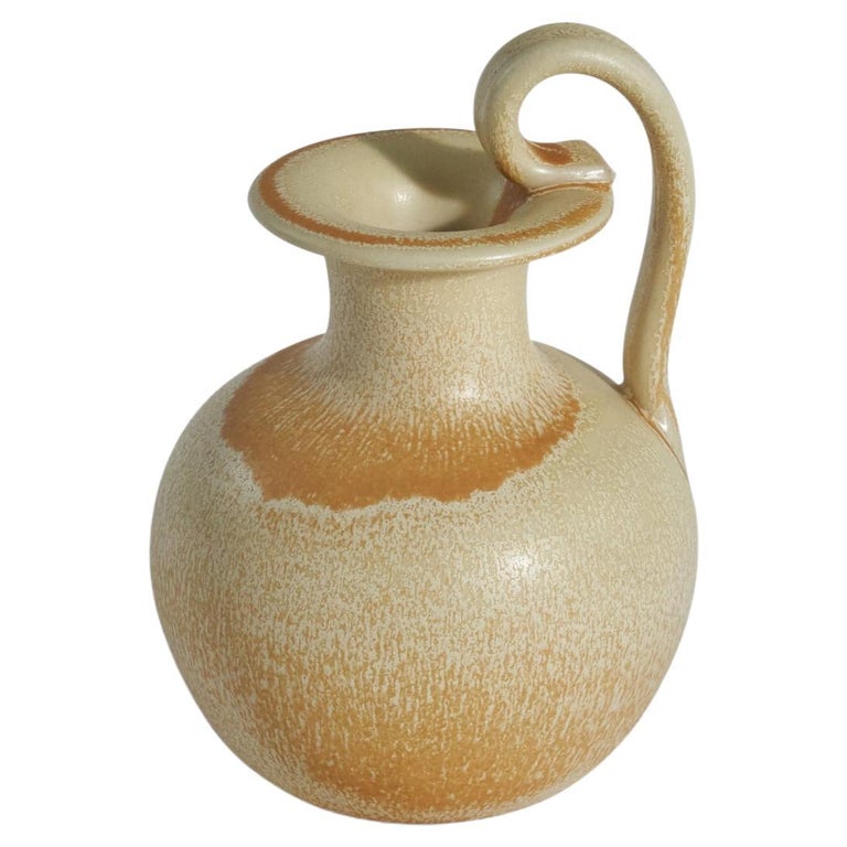 Swedish Designer, Pitcher, Beige/Yellow Stoneware, Sweden, 1940s at 1stDibs