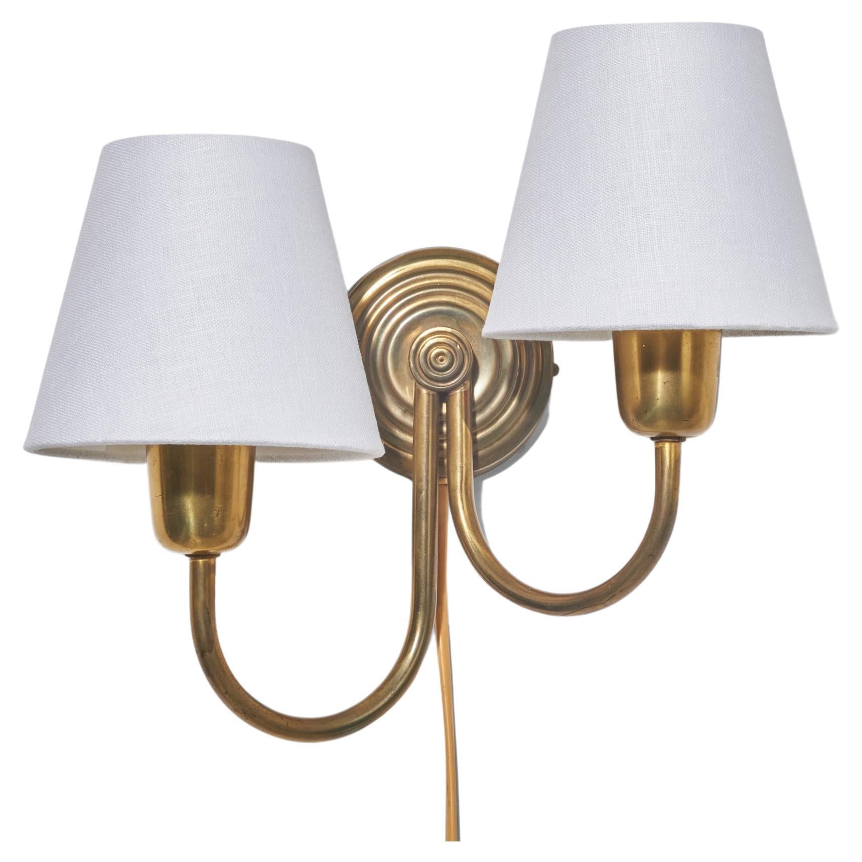 Swedish Designer, Sconce, Brass, Fabric, Sweden, C. 1940s For Sale at ...