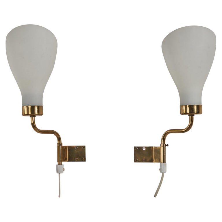 Swedish Designer, Sconces, Brass, Glass, Sweden, 1940s For Sale at 1stDibs