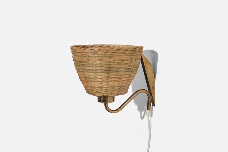Swedish Designer, Sconces, Brass, Rattan, Sweden, 1950s For Sale at 1stDibs