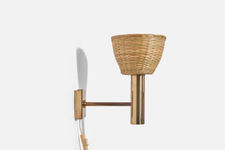 Swedish Designer, Sconces, Brass, Rattan, Sweden, c. 1960s For Sale at ...
