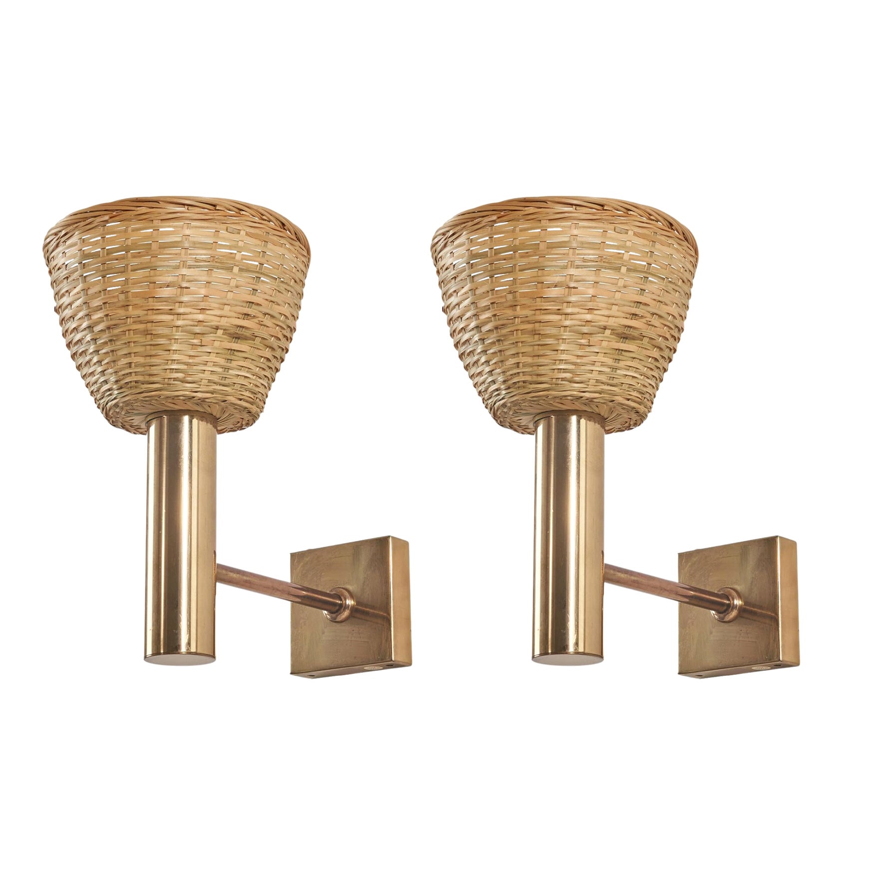 Swedish Designer, Sconce, Brass, Rattan, Sweden, 1960s at 1stDibs