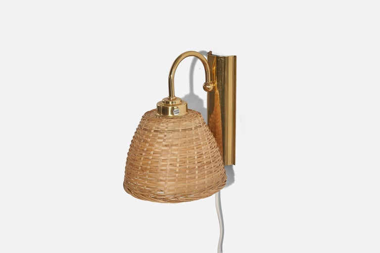 Swedish Designer, Sconces, Brass, Rattan, Sweden, c. 1970s For Sale at ...