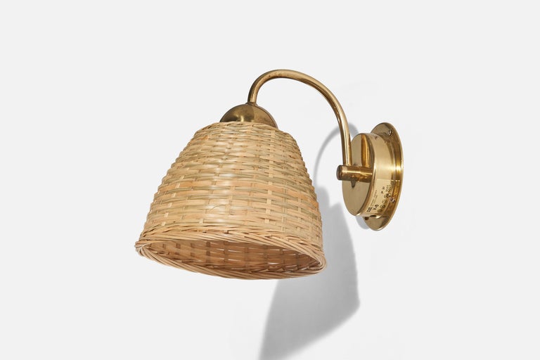 Swedish Designer, Sconces, Brass, Rattan, Sweden, c. 1970s For Sale at ...