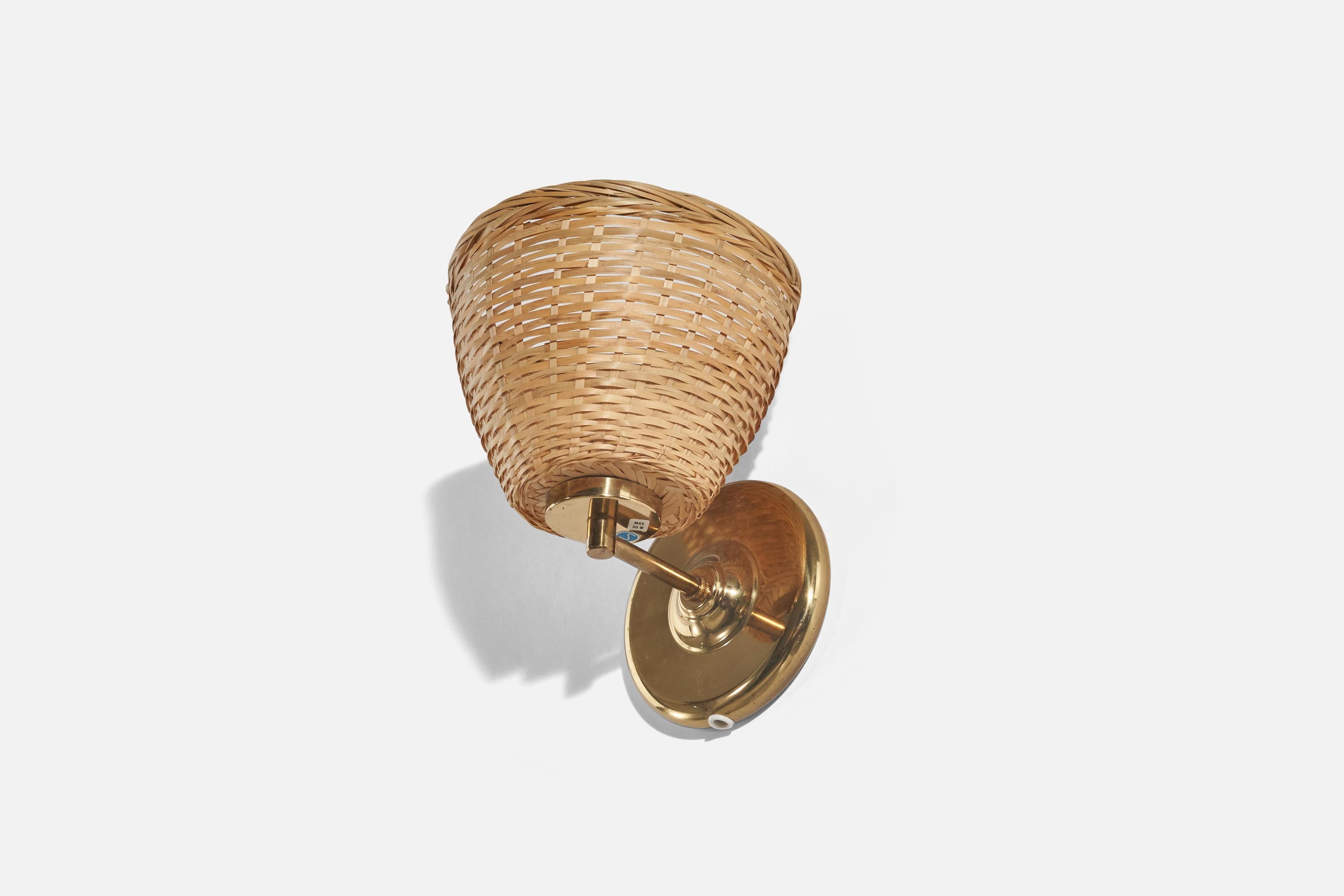 Swedish Designer, Sconces, Brass, Rattan, Sweden, c. 1970s at 1stDibs