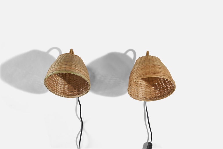 Swedish Designer, Sconces, Brass, Rattan, Sweden, c. 1970s at 1stDibs