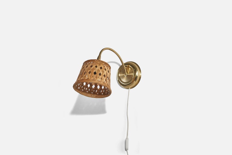 Swedish Designer, Sconces, Brass, Rattan, Sweden, C. 1970s For Sale at ...