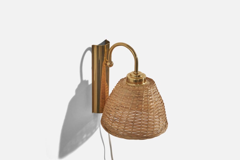 Swedish Designer, Sconces, Brass, Rattan, Sweden, c. 1970s For Sale at ...