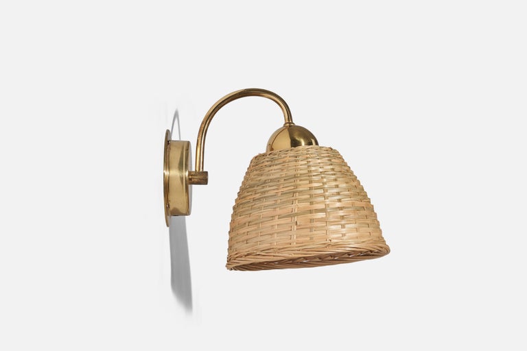 Swedish Designer, Sconces, Brass, Rattan, Sweden, c. 1970s For Sale at ...