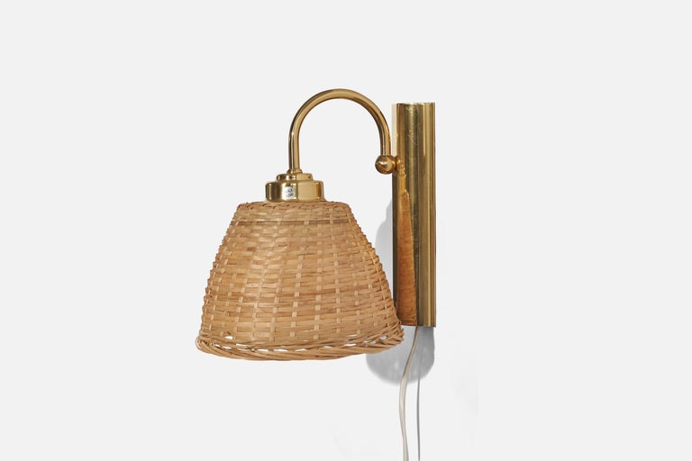 Swedish Designer, Sconces, Brass, Rattan, Sweden, c. 1970s For Sale at ...