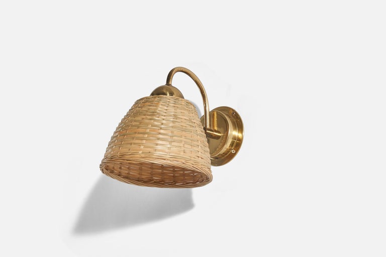 Swedish Designer, Sconces, Brass, Rattan, Sweden, c. 1970s For Sale at ...