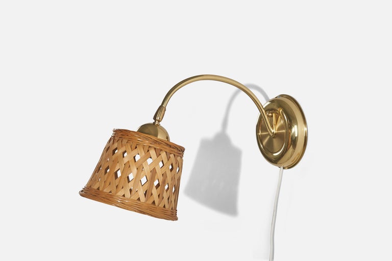Swedish Designer, Sconces, Brass, Rattan, Sweden, C. 1970s For Sale at ...