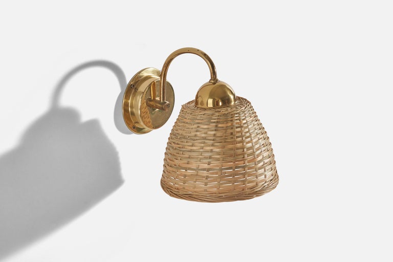 Swedish Designer, Sconces, Brass, Rattan, Sweden, c. 1970s For Sale at ...