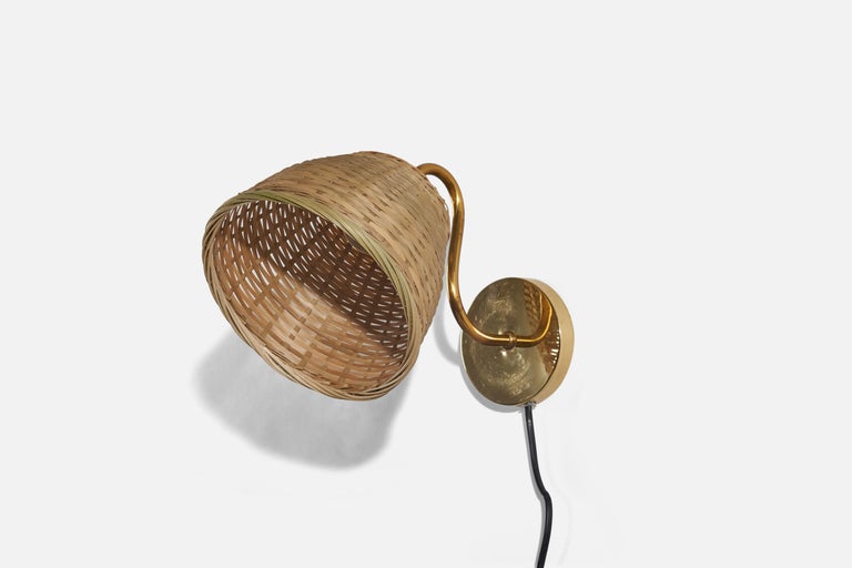 Swedish Designer, Sconces, Brass, Rattan, Sweden, c. 1970s at 1stDibs