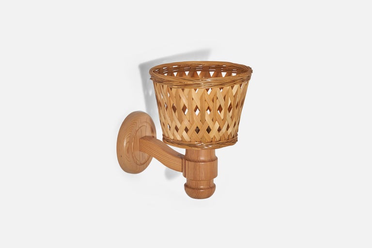 Swedish Designer, Sconces, Pine, Rattan, Sweden, 1970s For Sale at 1stDibs