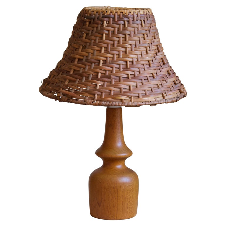 Swedish Designer, Small Minimalist Table Lamp, Solid Oak, Rattan ...