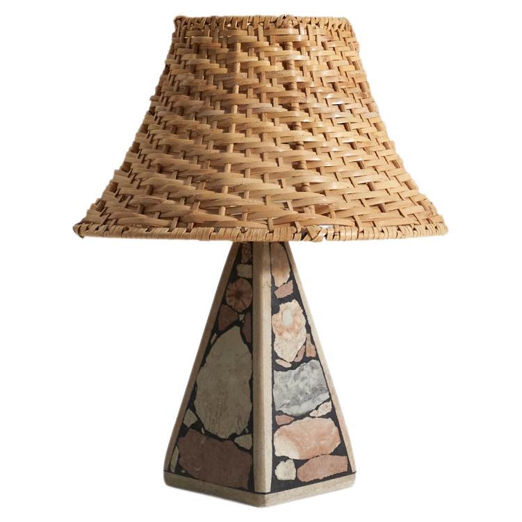 Pair of Table Lamps in Fossil Stone and Brazed Steel at 1stDibs