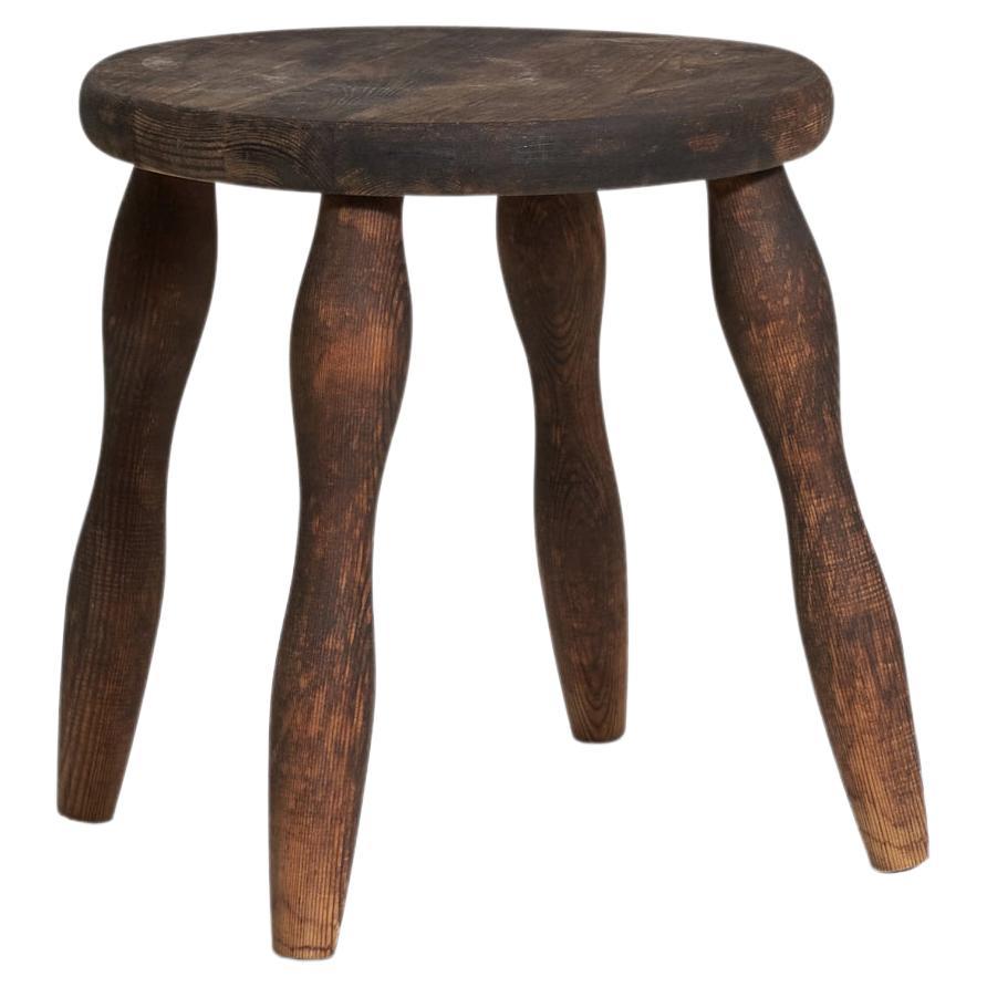 Swedish Wooden Mid Century Stool in Solid Stained Pine Produced in ...