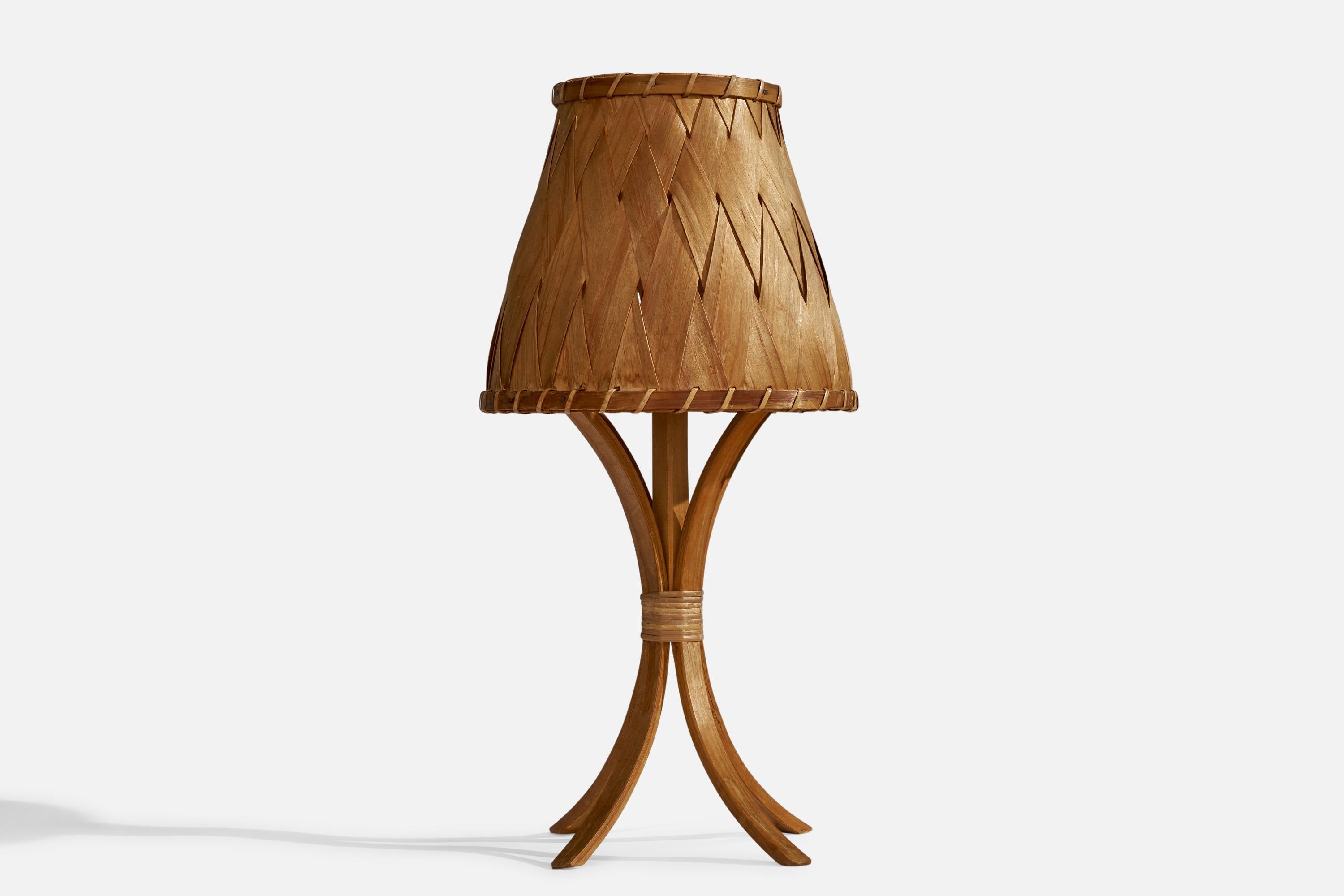 Swedish Designer, Table Lamp, Bentwood, Rattan, Veneer, Sweden, 1950s ...