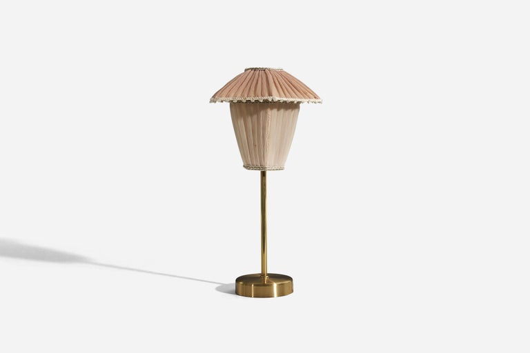 Swedish Designer, Table Lamp, Brass, Fabric, Sweden, 1940s For Sale at ...