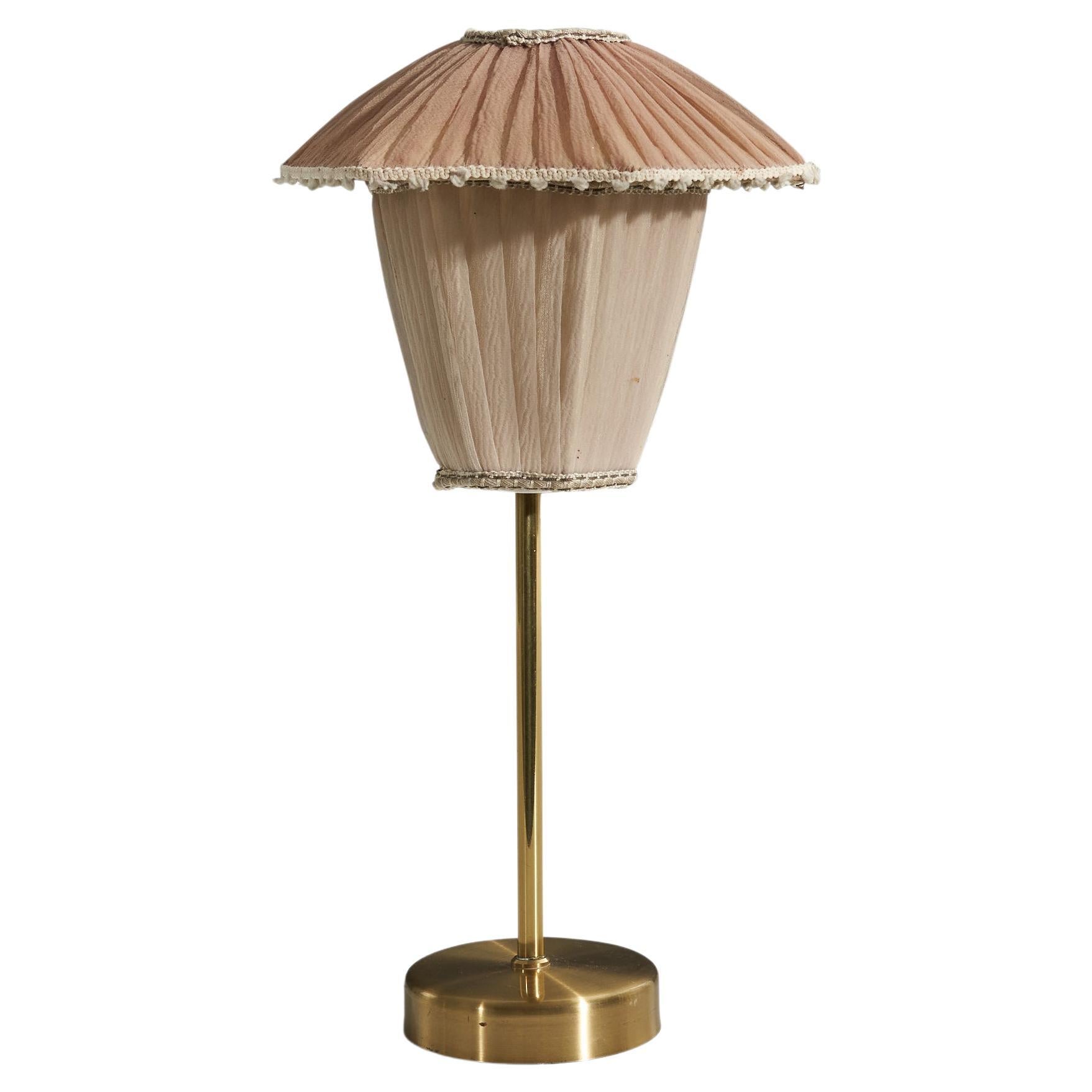 Italian Designer, Freeform Table Lamp, Brass, Fabric Italy, 1940s at ...