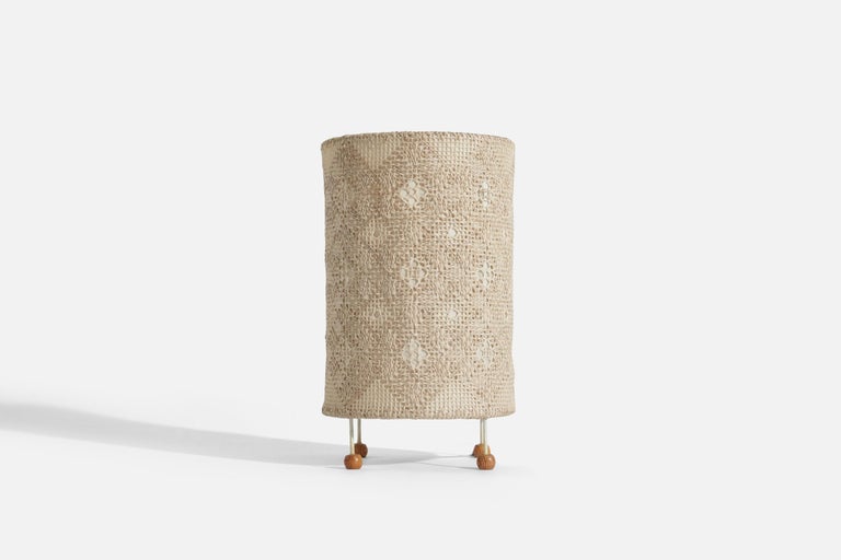 Swedish Designer, Table Lamp, Embroidered Fabric, Metal, Pine, Sweden ...
