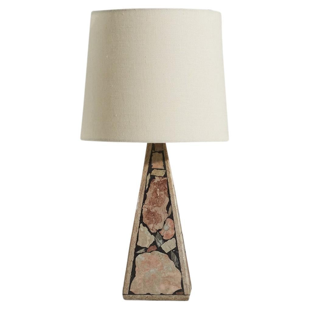 Pair of Table Lamps in Fossil Stone and Brazed Steel at 1stDibs