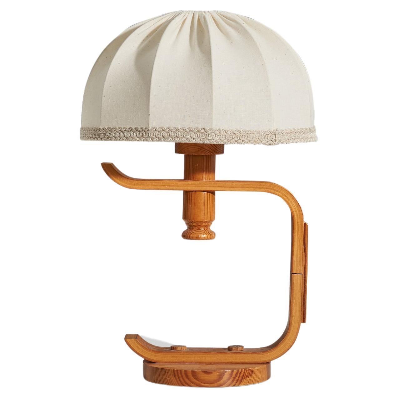 Swedish Designer, Table Lamp, Pine, Fabric, Sweden, 1970s at 1stDibs