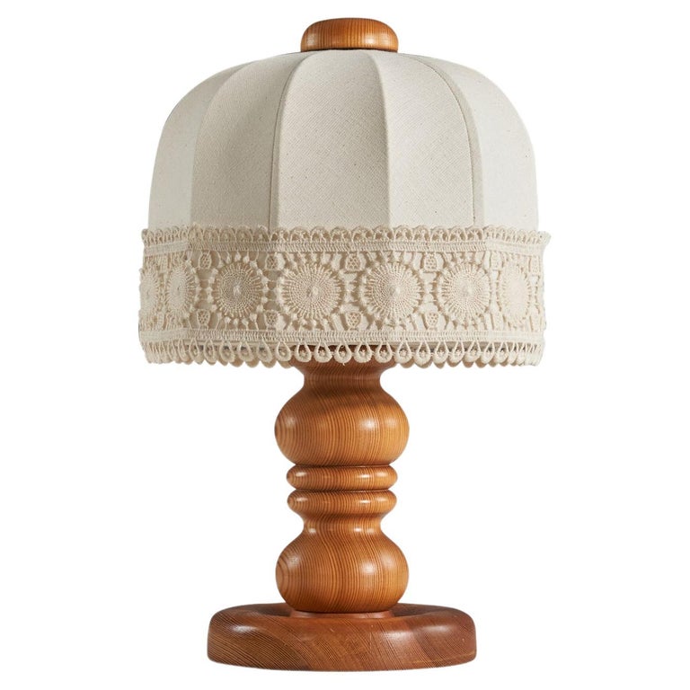 Swedish Designer, Table Lamp, Pine, Fabric, Sweden, 1970s at 1stDibs