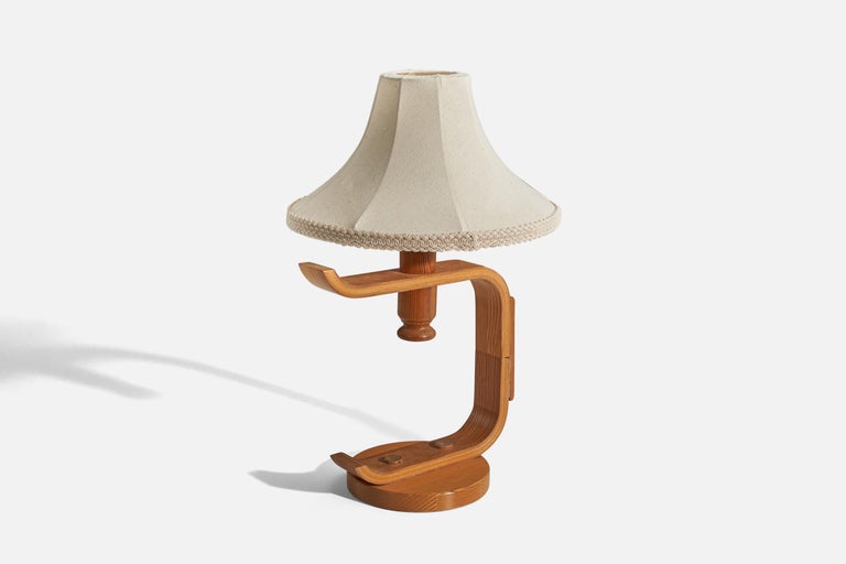 Swedish Designer, Table Lamp, Pine, Fabric, Sweden, C. 1970s For Sale ...